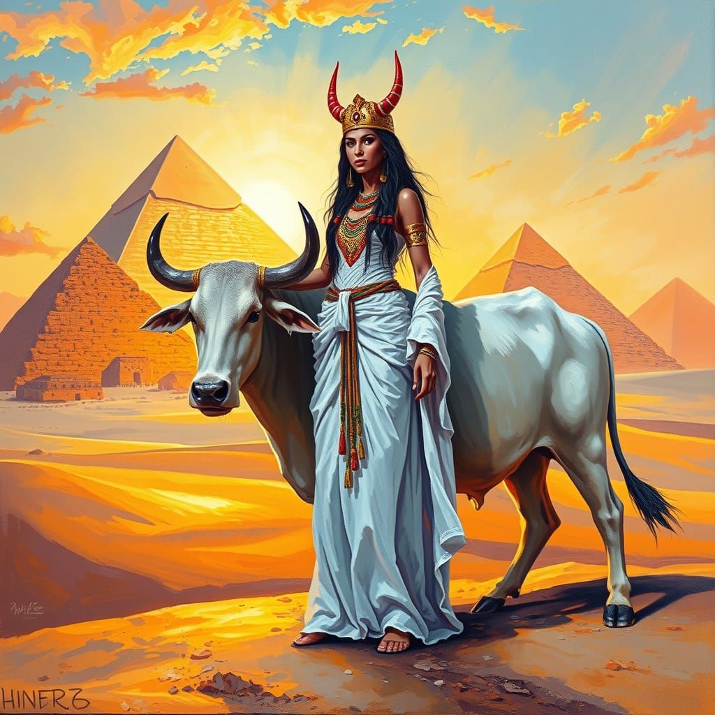 Ancient Egyptian Goddess Hathor with a Majestic Wh... - AI Art