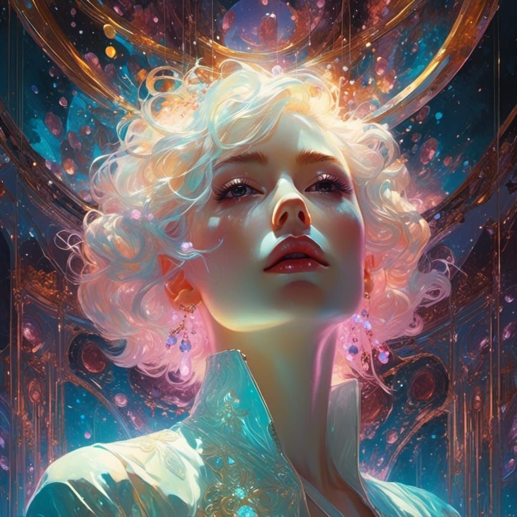 beautiful portrait of pop star singer in bioluminescent glow ballroom ...