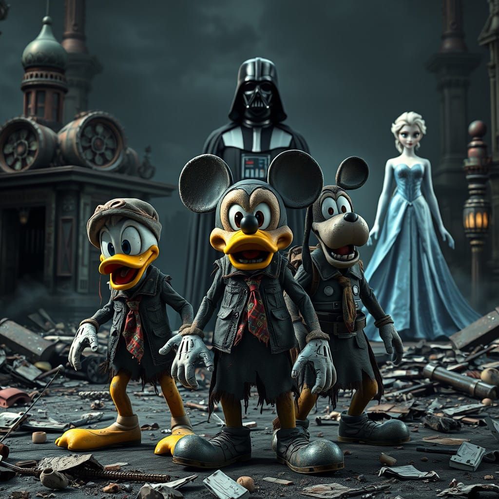 Disney Zombies in Apocalyptic Disney Magic Kingdom - AI Art