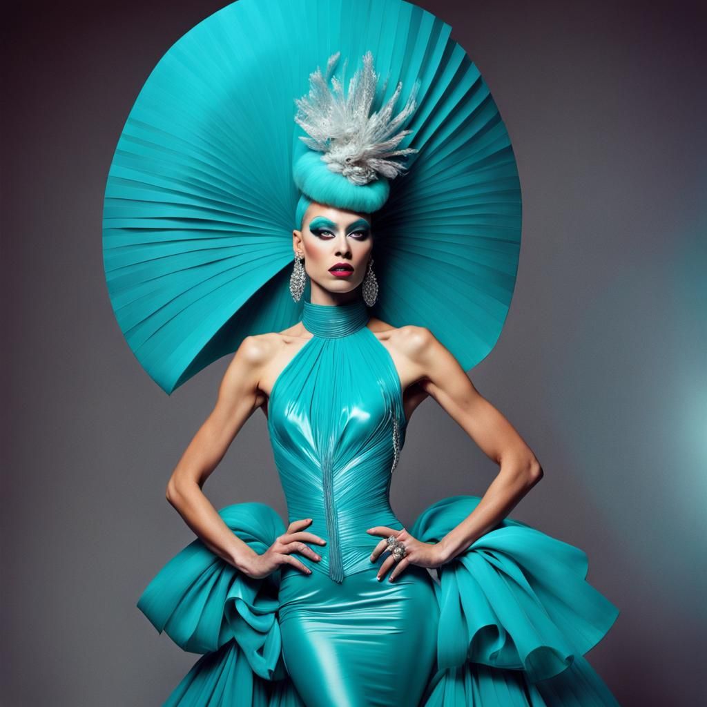 Drag Queen in turquoise, - AI Generated Artwork - NightCafe Creator
