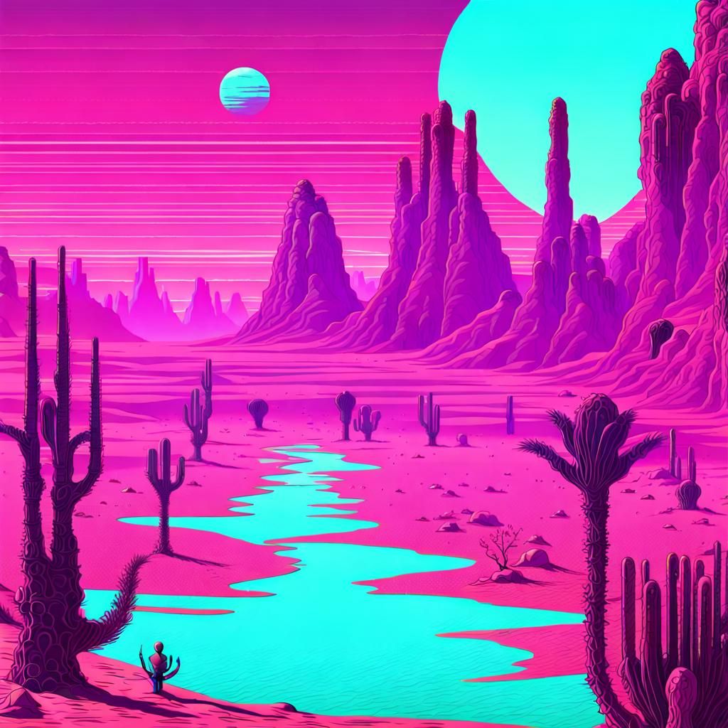 alien desert landscape in vaporwave aesthetics - AI Generated Artwork - NightCafe Creator