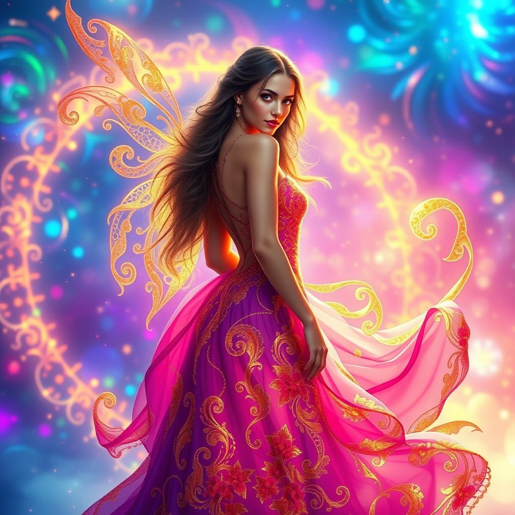 Dreamlike Goddess with Radiant Gown and Ethereal W... - AI Art