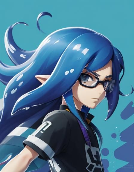 cartoon, splatoon, boy, inkling, blue, indigo, long hair, tide back ...