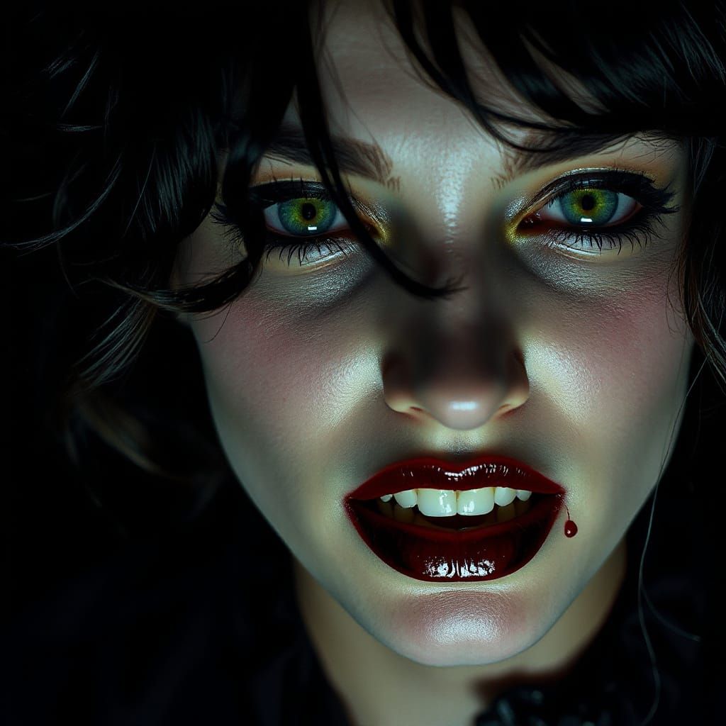 Hauntingly Beautiful Female Goth Vampire in Extrem... - AI Art