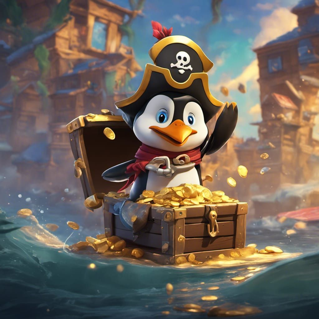 POGO THE PENGUIN PIRATE AND HIS TREASURE CHEST OF GOLD 8k resolution ...