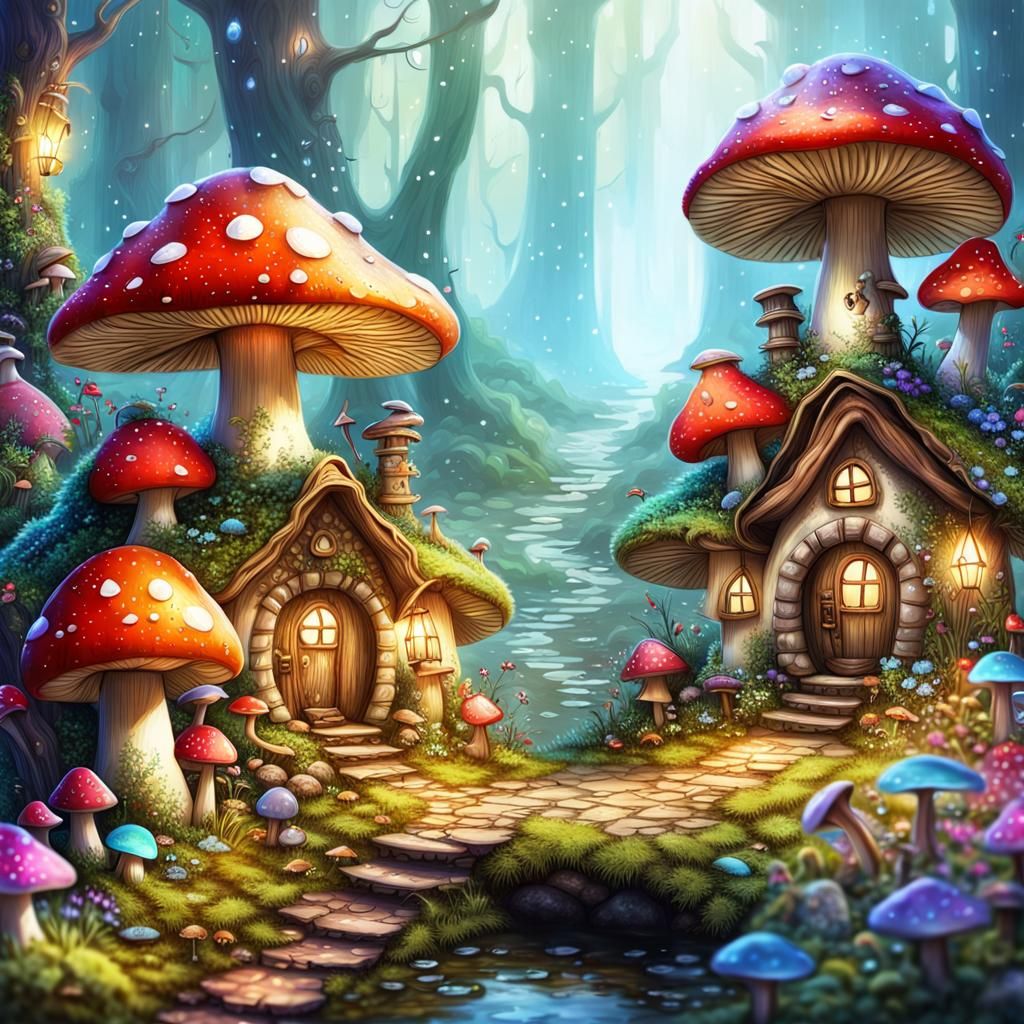 Toadstool Fairy Village - AI Generated Artwork - NightCafe Creator