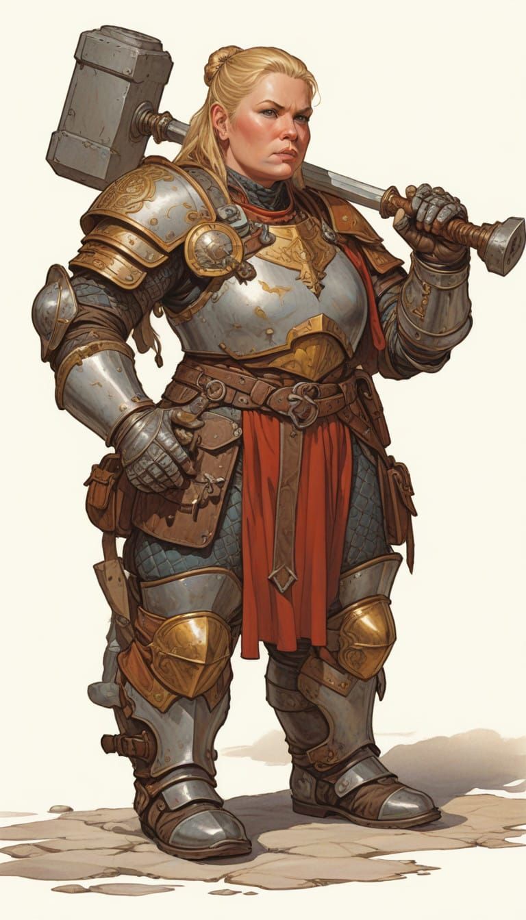 A chubby female dwarf - Fantasy Dwarf Warrior Maiden in Plat...