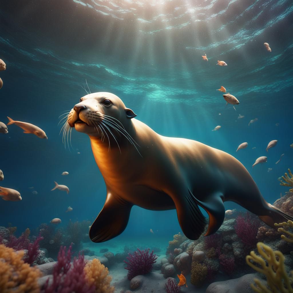 Underwater sea lion - AI Generated Artwork - NightCafe Creator