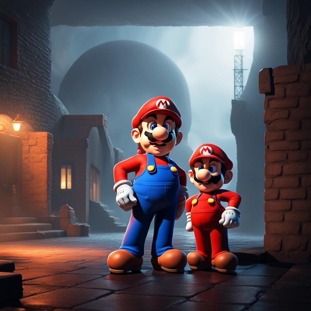 Mario drawn with pencil lines , big sharp imagery ,1000 textures ...