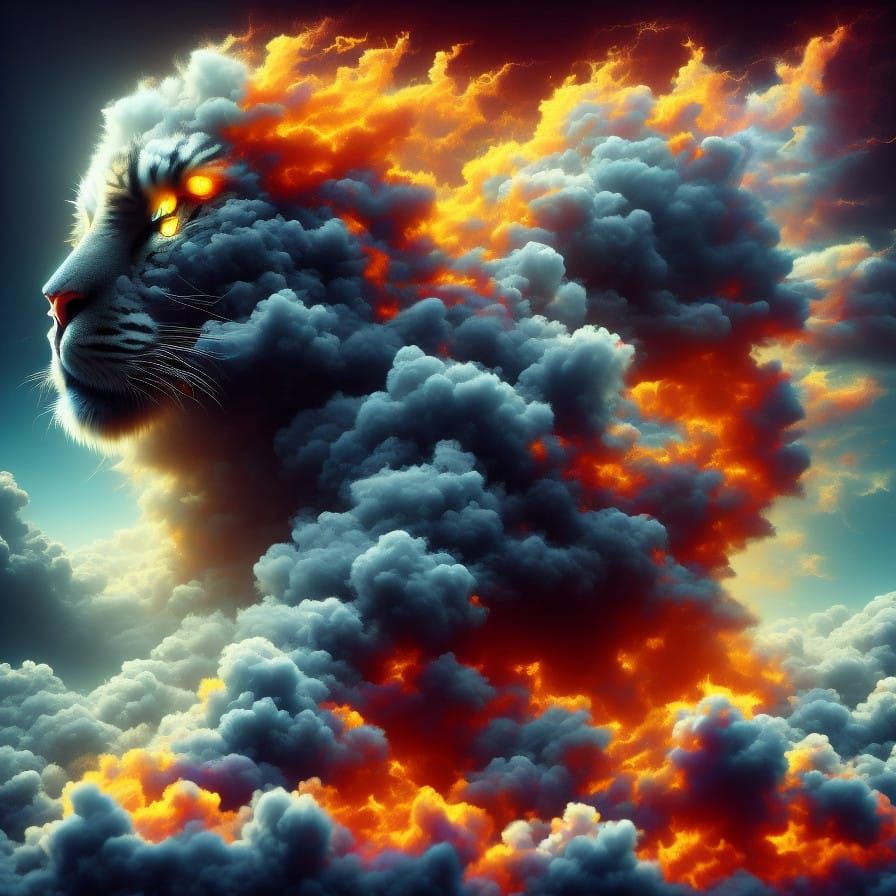 Cyberpunk Tiger Emerges from Fiery Flames - AI Art