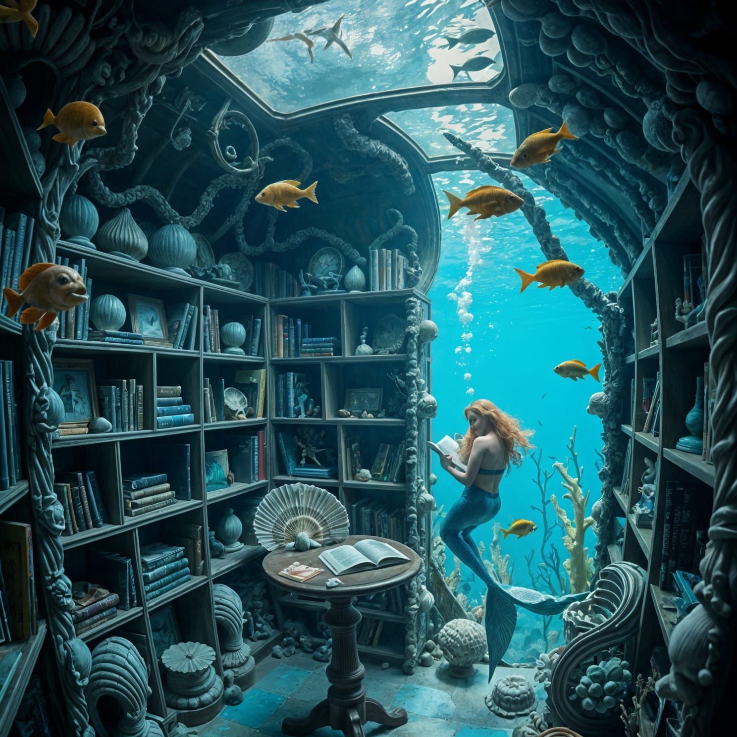 Mermaids Library- Daily challenge #842 - NightCafe