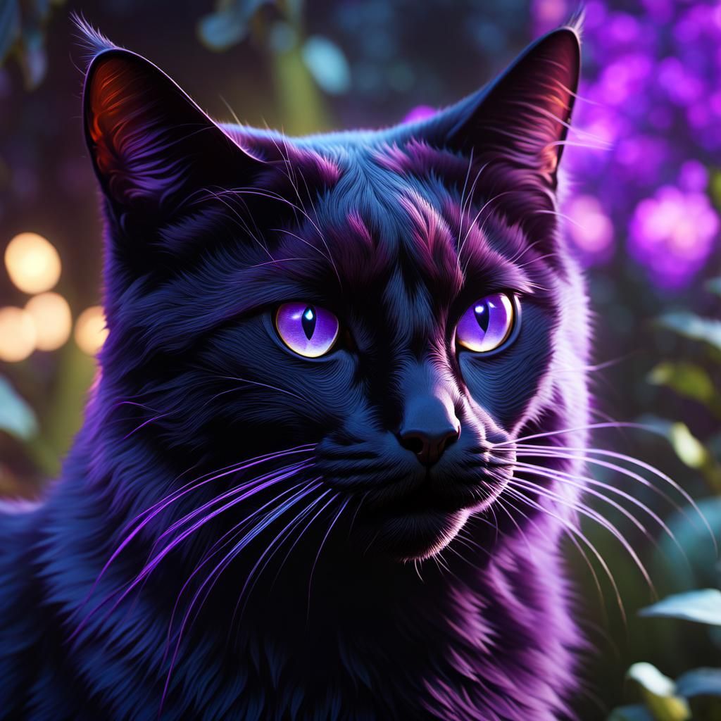 magical black cat, purple color scheme, detailed matte painting, deep ...