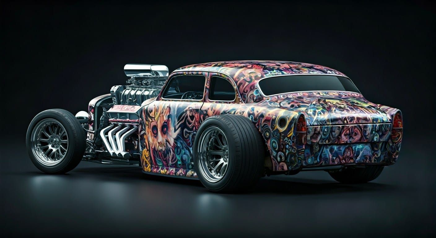 Futuristic Hot Rod Drift Car with Neon Graphics an... - AI Art