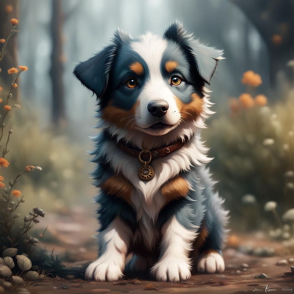 Australian shepherd puppy - AI Generated Artwork - NightCafe Creator
