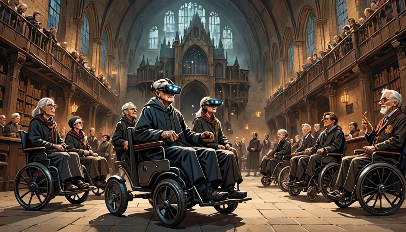 A group of elderly men and women wearing Oculus VR Goggles - AI ...