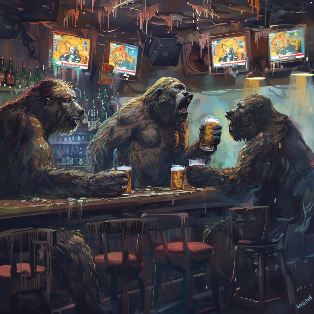 Three Bigfoot walk into a bar... - AI Generated Artwork - NightCafe Creator