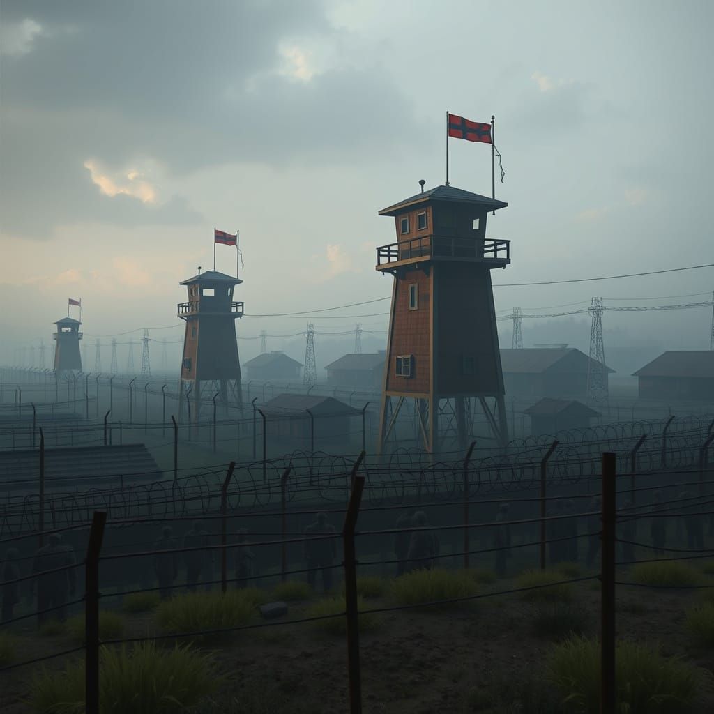 WW2 German Internment Camp in Detailed Matte Paint... - AI Art