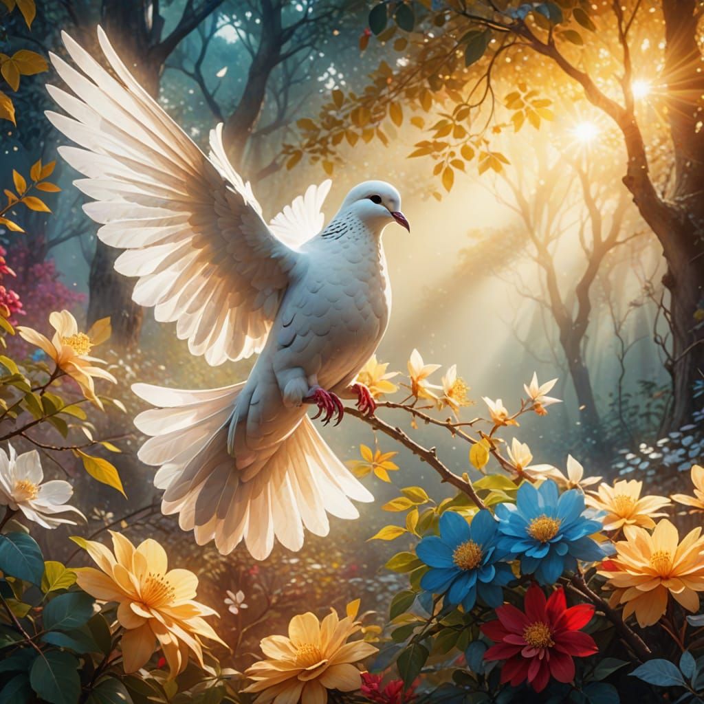 Ethereal Dove in Whimsical Watercolor Wonderland