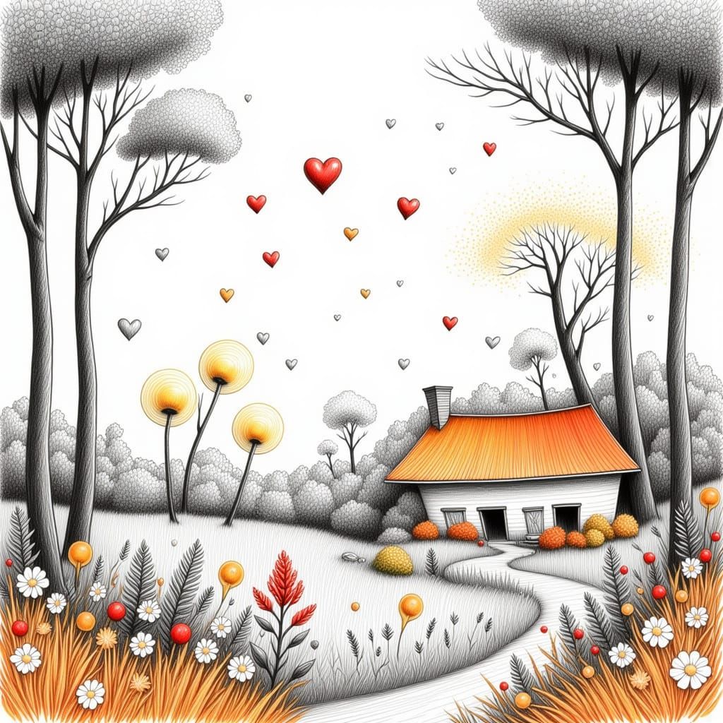 A landscape depicting the doodle stylings of a young artistic child ...