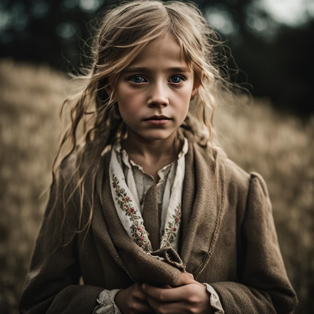 The Orphan Girl In a Field - AI Generated Artwork - NightCafe Creator