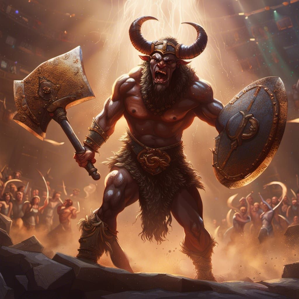 A minotaur enters the arena to the cheers of the crowd - AI Generated ...