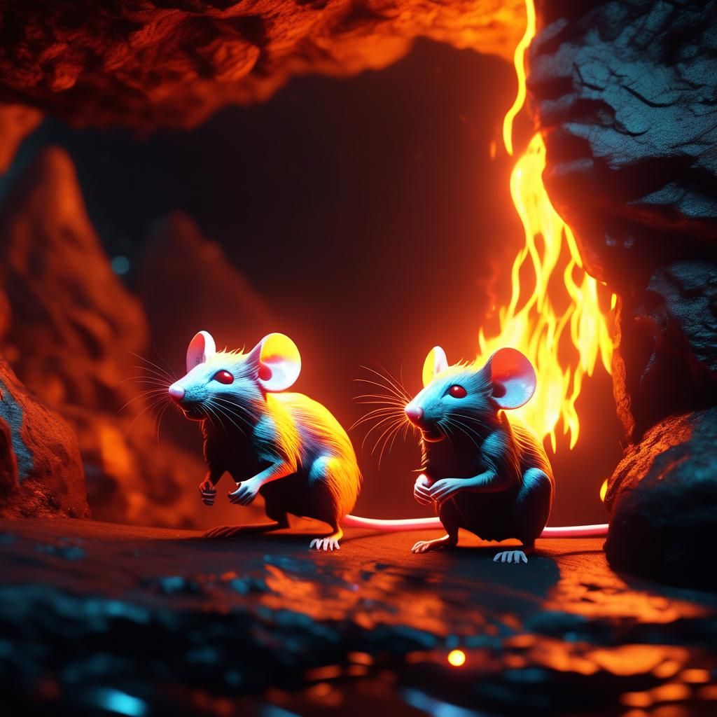 Fiery blazing mice inside an infernal cave - AI Generated Artwork ...