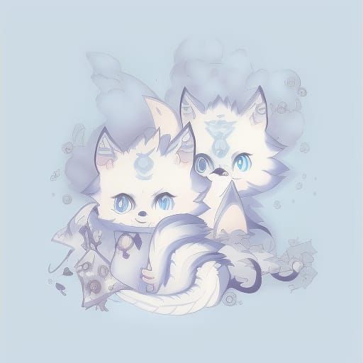 cute blue kitsune - AI Generated Artwork - NightCafe Creator
