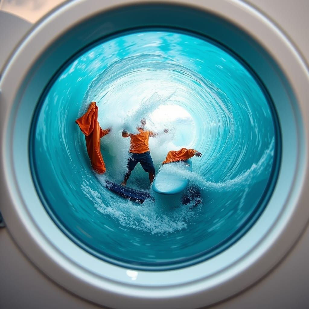 Tubular Ocean Wave Captured Through Washing Machin... - AI Art