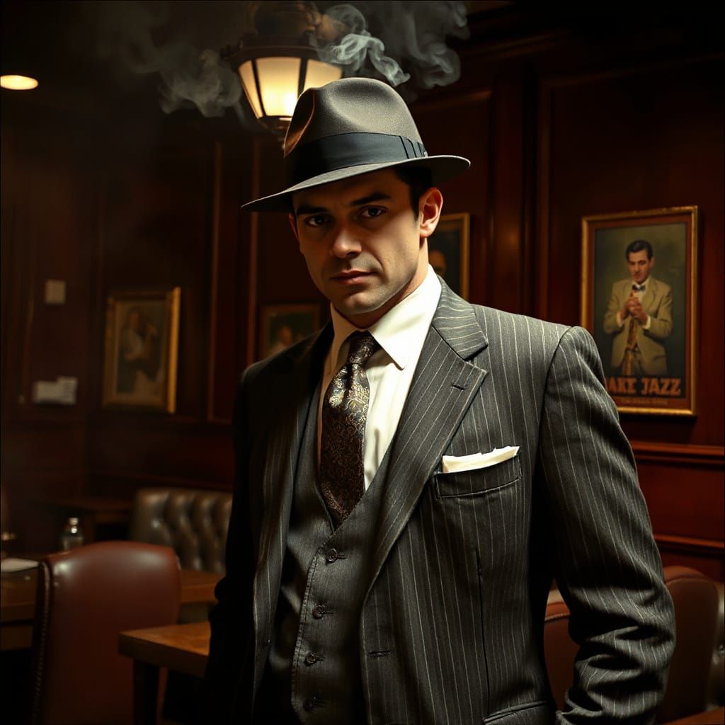 1920s Gangster Portrait - Gangster in a Classic Film Noir St...