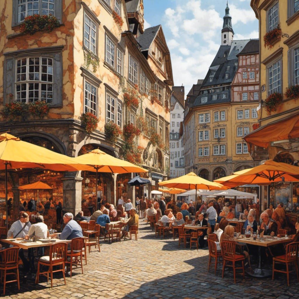 German market square with street cafes - AI Generated Artwork ...