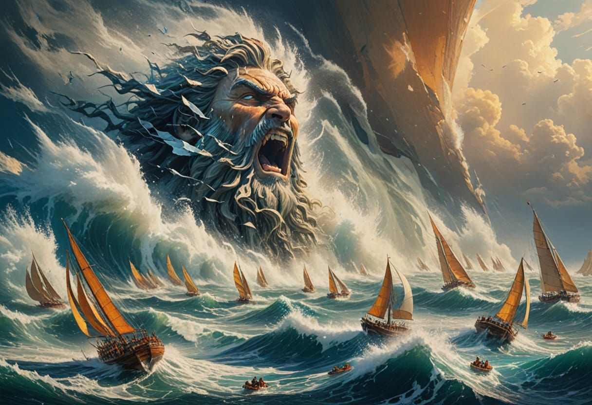 Poseidon appears in the storm. - Poseidon appears in the st...