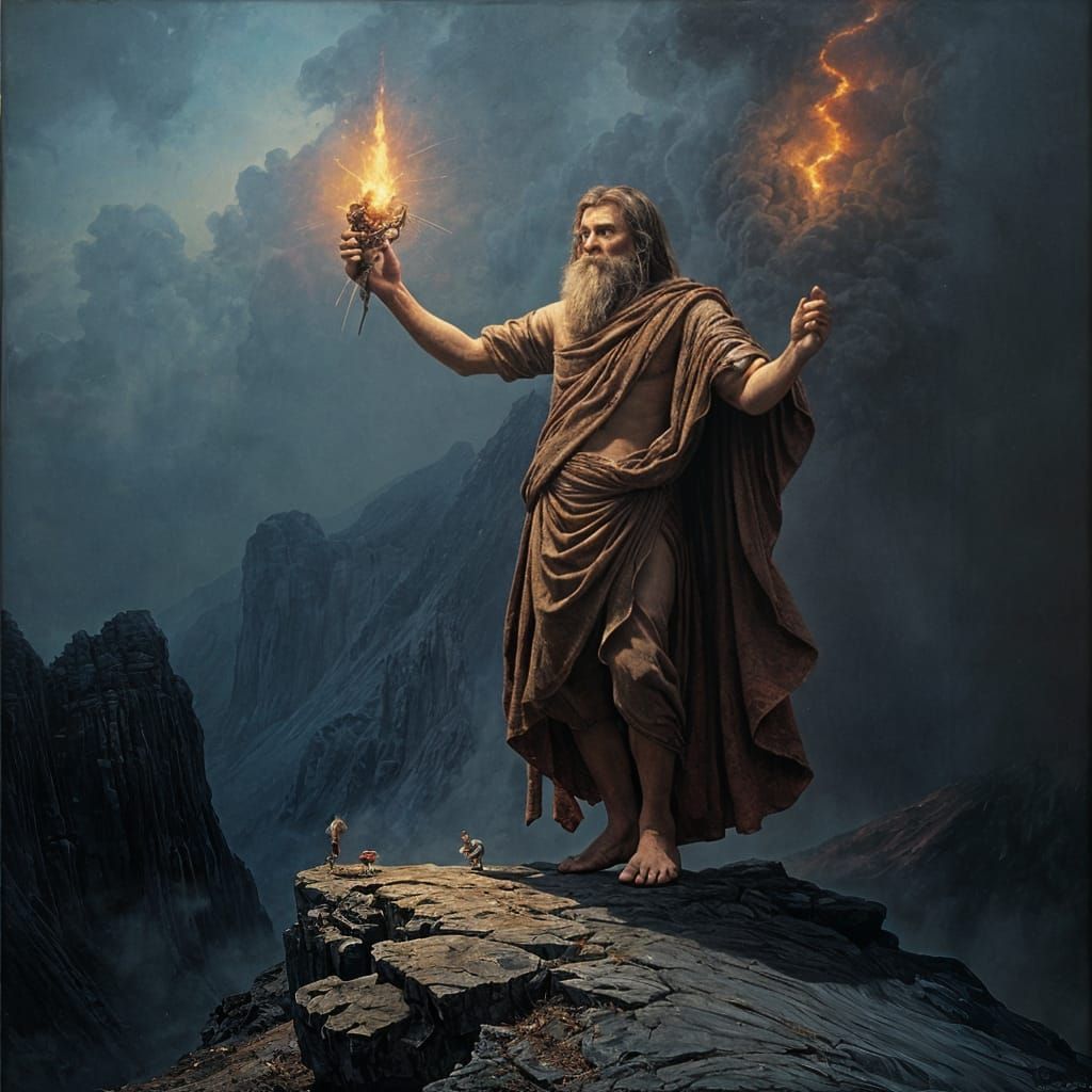 Prometheus arriving on earth with the gift of fire