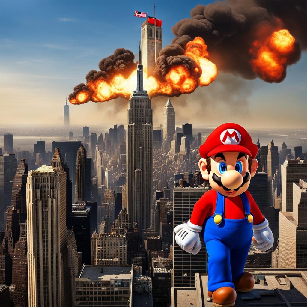 Mario Blowing up World trade center - AI Generated Artwork - NightCafe ...