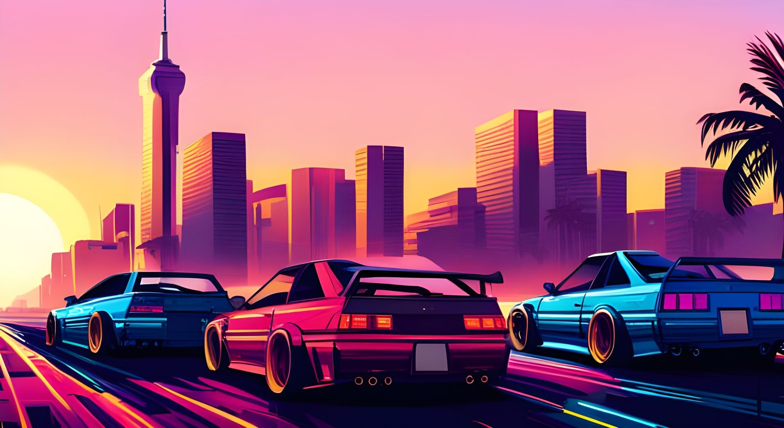 jdm cars racing cyberpunk synthwave neon retro - AI Generated Artwork ...