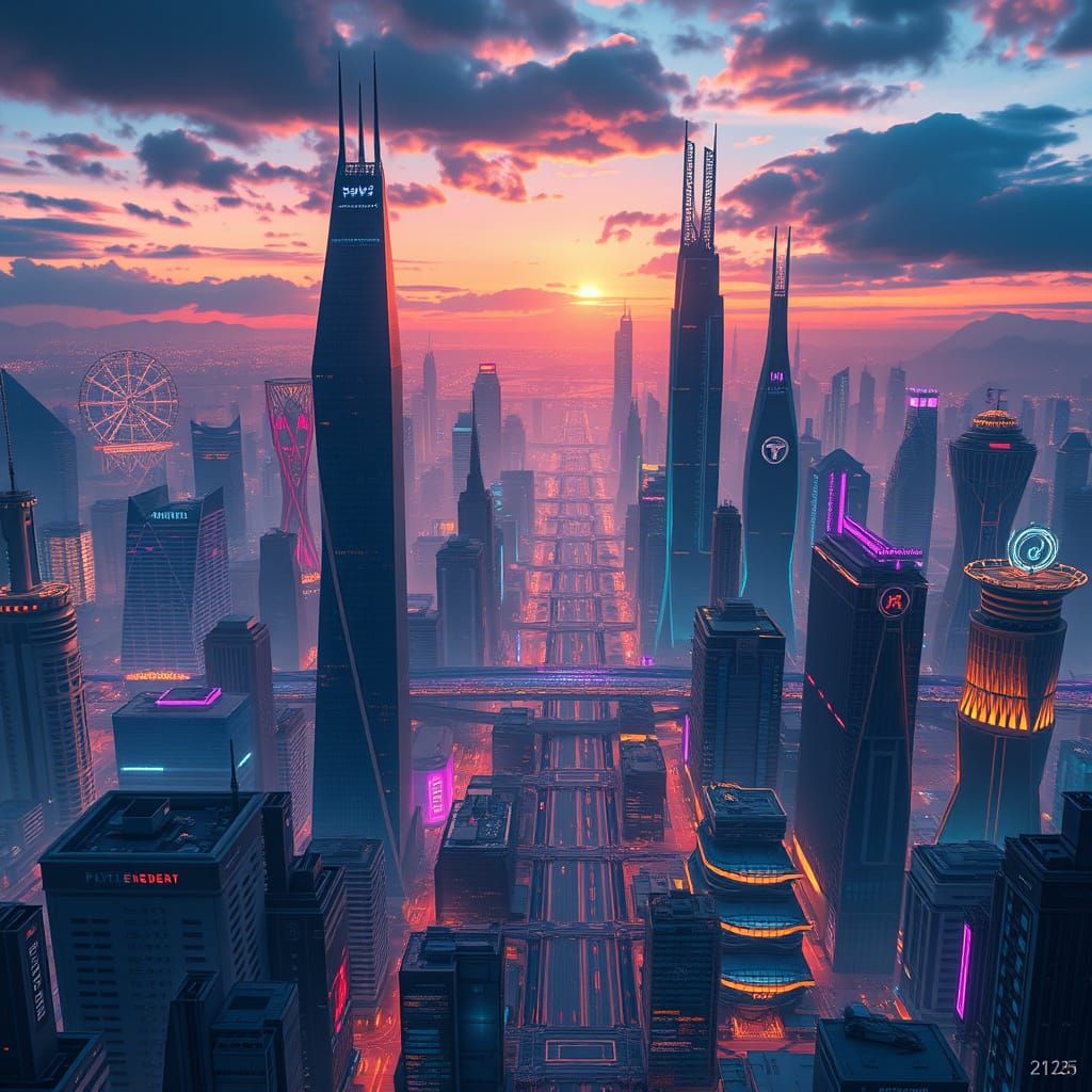 Futuristic City in the year 2125 - Cyberpunk Metropolis in a...