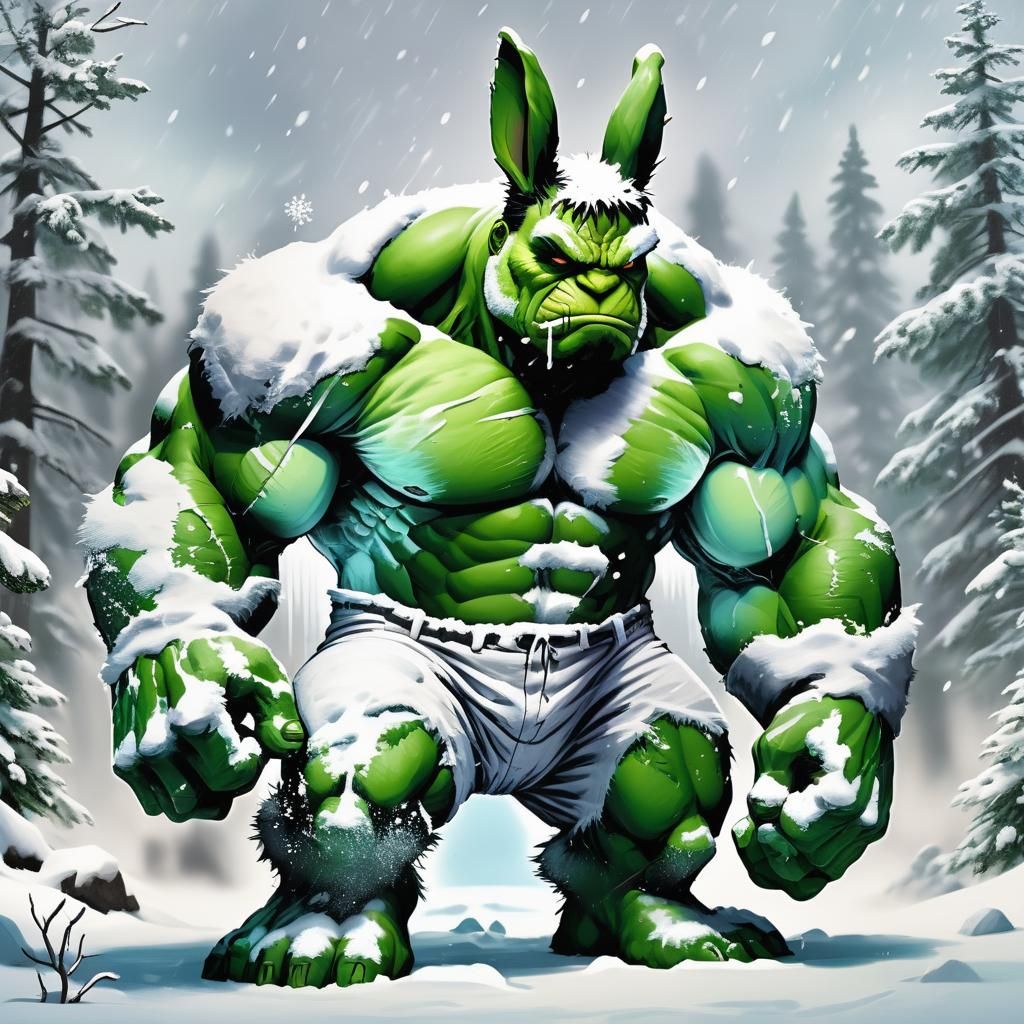 Frankenstein-like rabbit hulk in snow art style - AI Generated Artwork ...