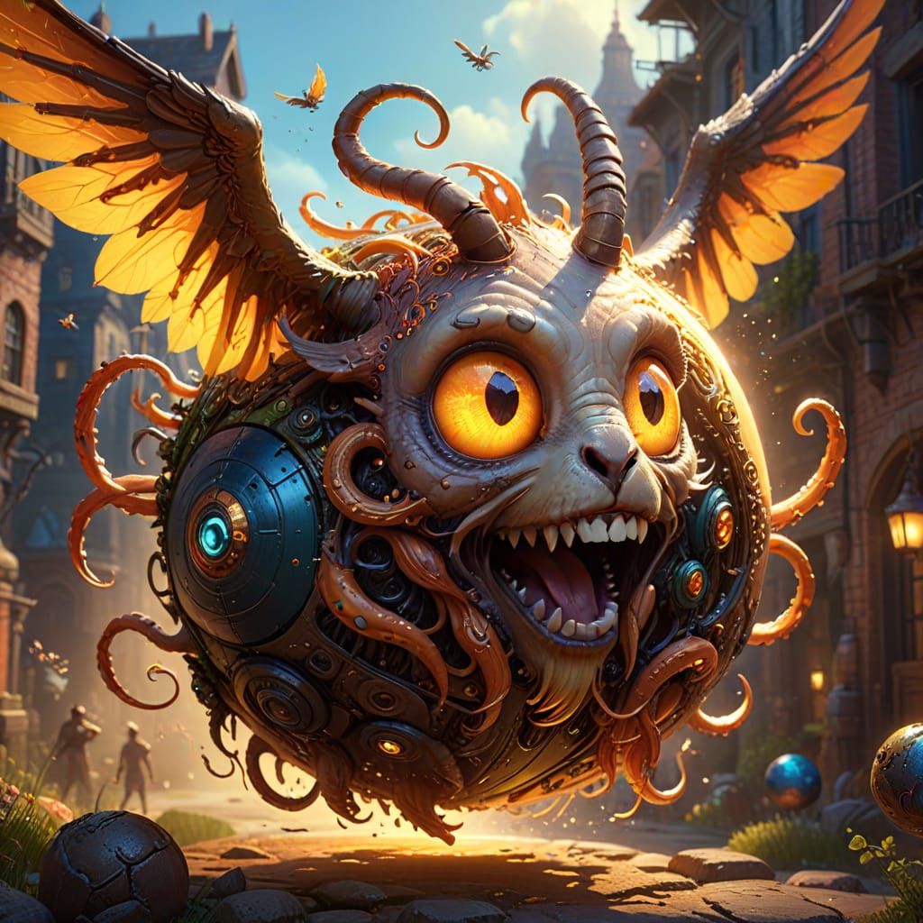 Otherworldly Winged Creature Chasing Goat in Fanta... - AI Art