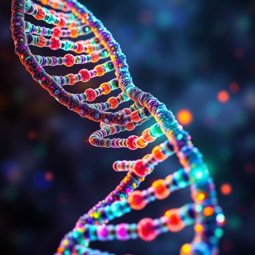 Surreal DNA Helix Unfolds in Vortex of Colorful Pa... - AI Art