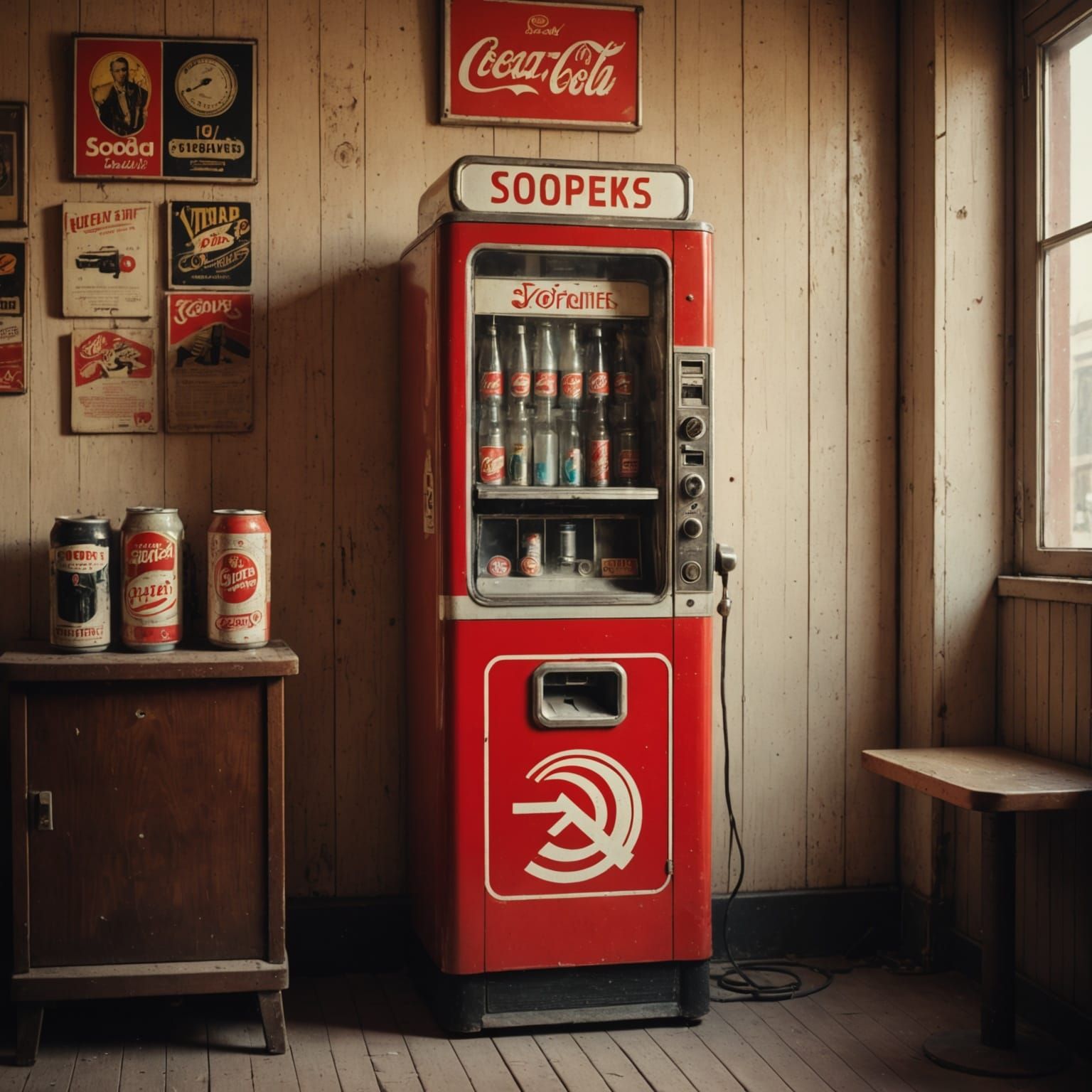 Vintage Soviet Era Soda Vending Machine Scene - AI Art