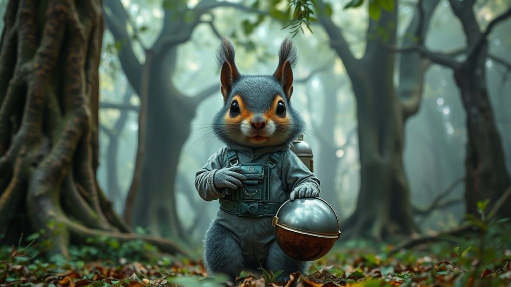 Squirrel Astronaut - Misty Forest Squirrel in Cyberpunk Spac...