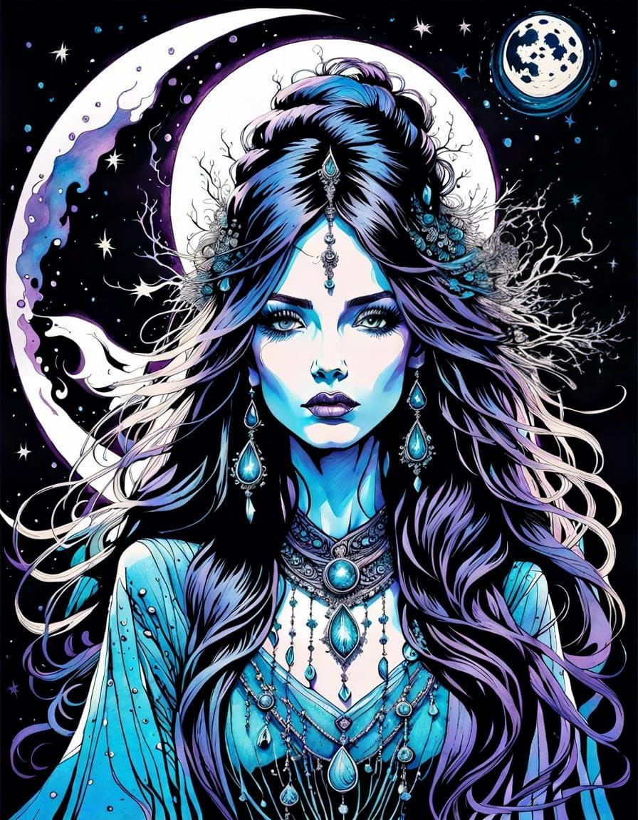 Moonlit Witch Goddess - AI Generated Artwork - NightCafe Creator