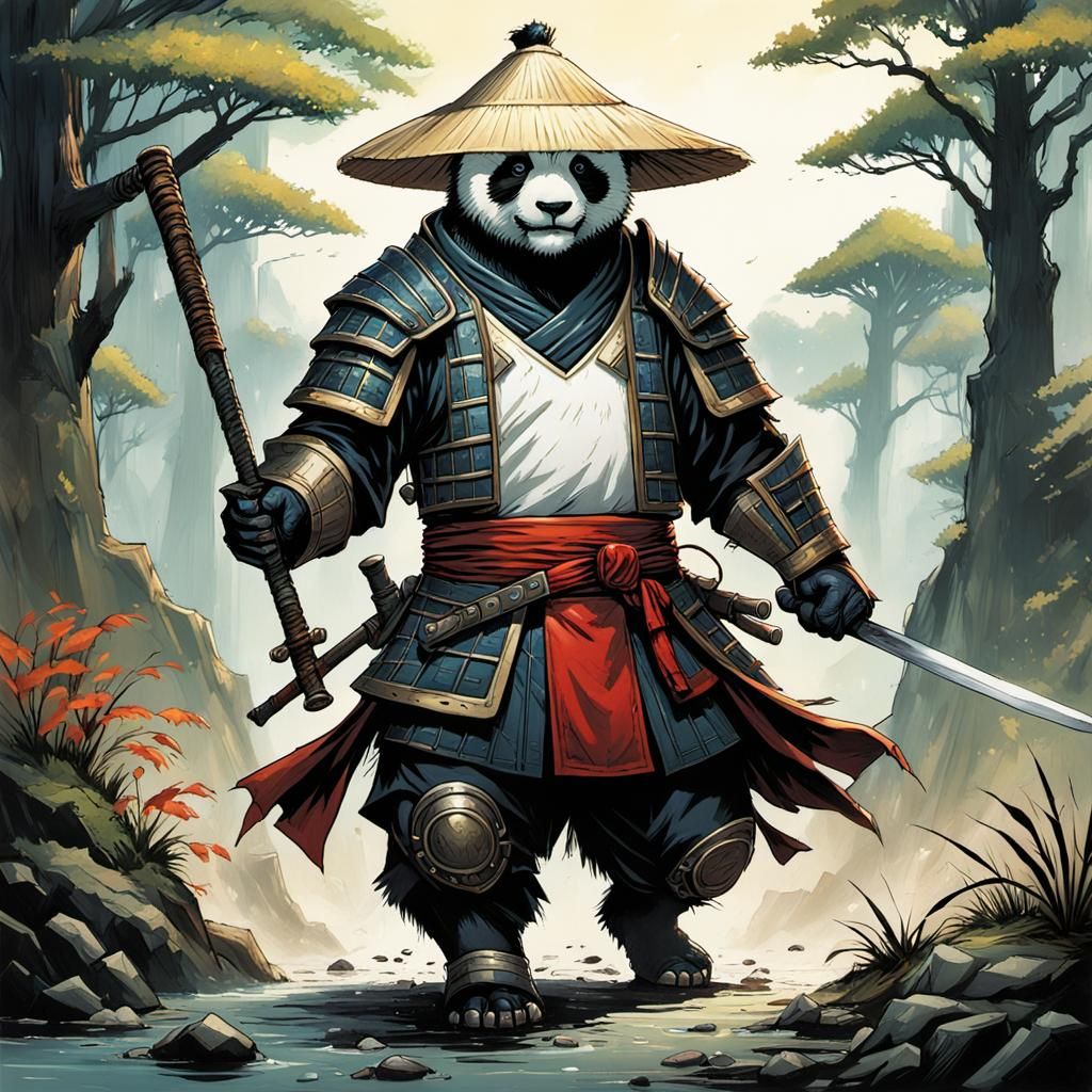 The panda Warrior Mage With Samurai Armor and Big Straw Hat Mark Brooks ...