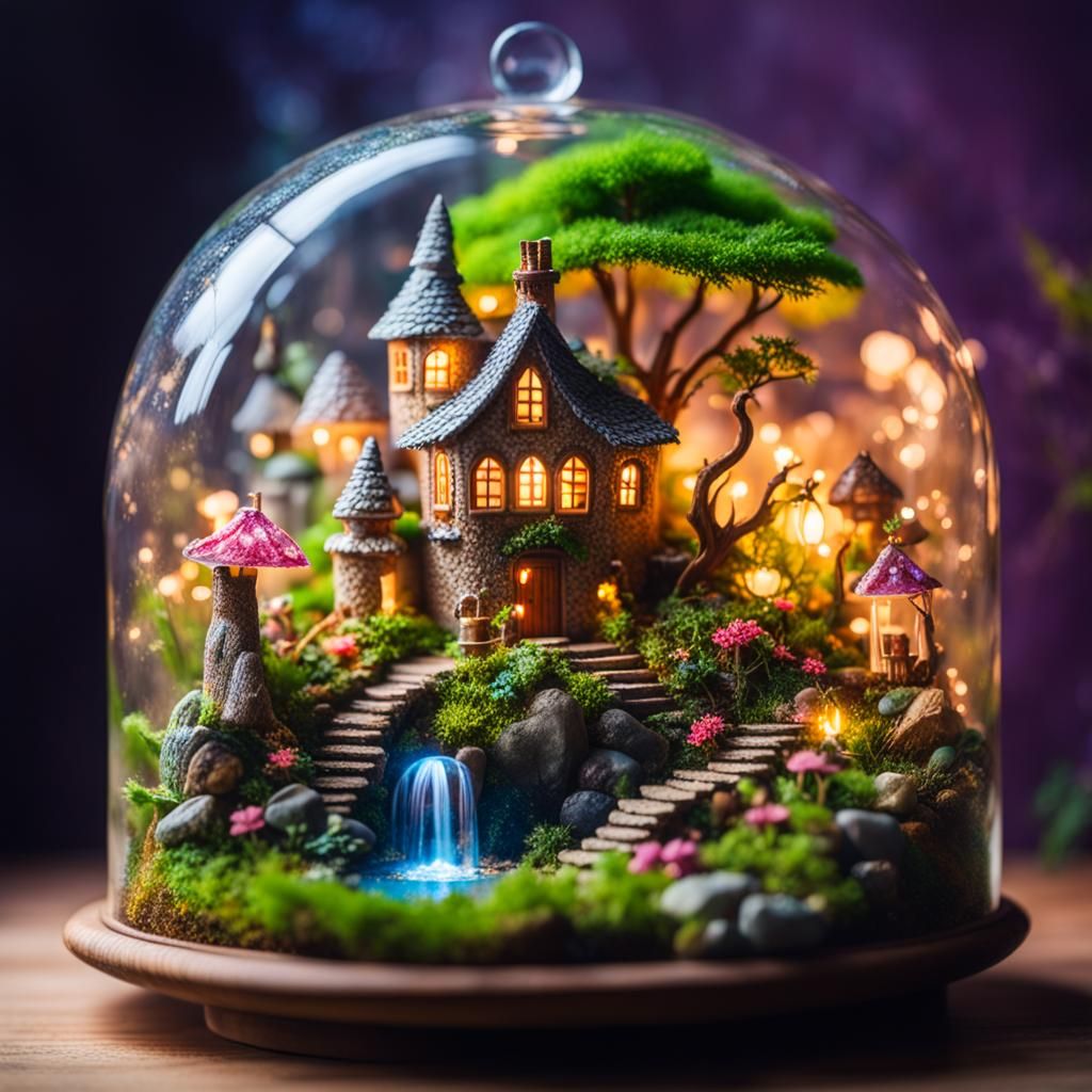 Beautiful magic wonder world inside a terrarium, magical atmosphere ...