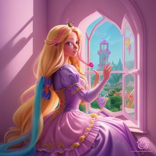 Rapunzel looking out a window. - AI Generated Artwork - NightCafe Creator