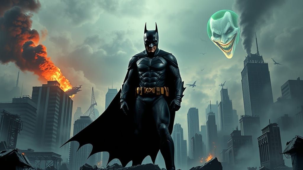 Batman in Post-Apocalyptic Gotham, Dark Knight vs.... - AI Art