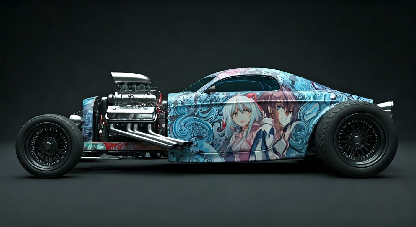 Cyberpunk Hot Rod Concept with Anime Characters - AI Art