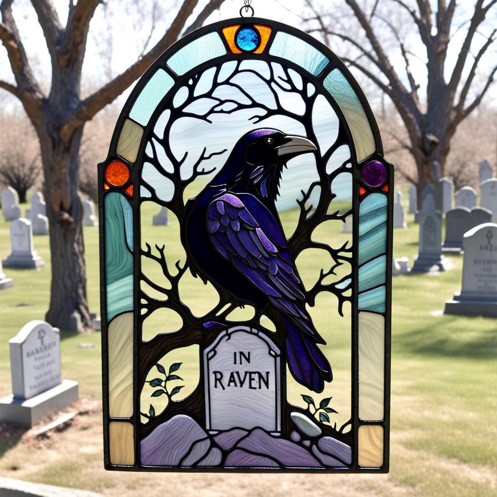 stained glass raven in graveyard - AI Generated Artwork - NightCafe Creator