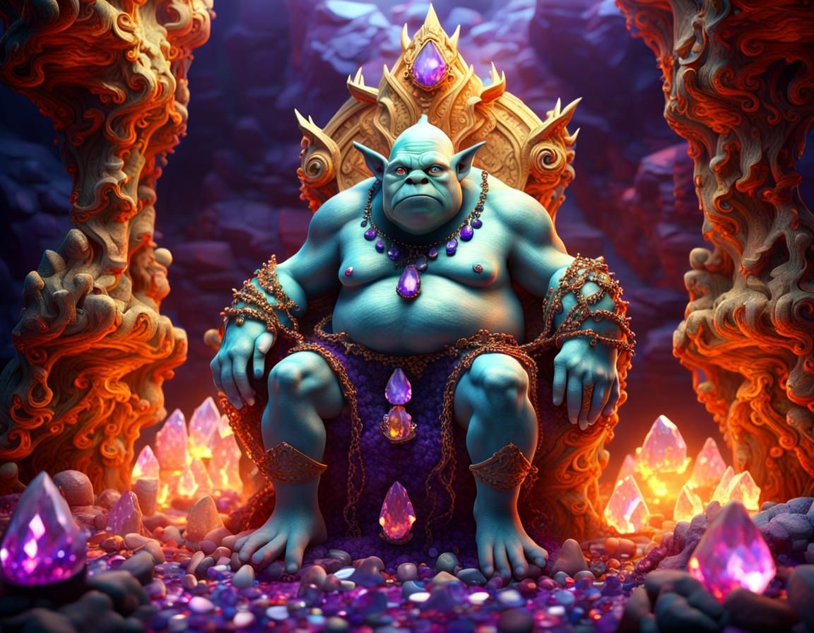Ogre sitting on a jeweled throne in a colorful crystal cave - AI Generated Artwork - NightCafe ...