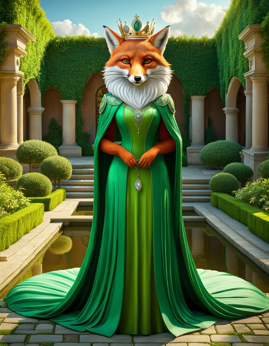Fox queen in a long green dress - AI Generated Artwork - NightCafe Creator