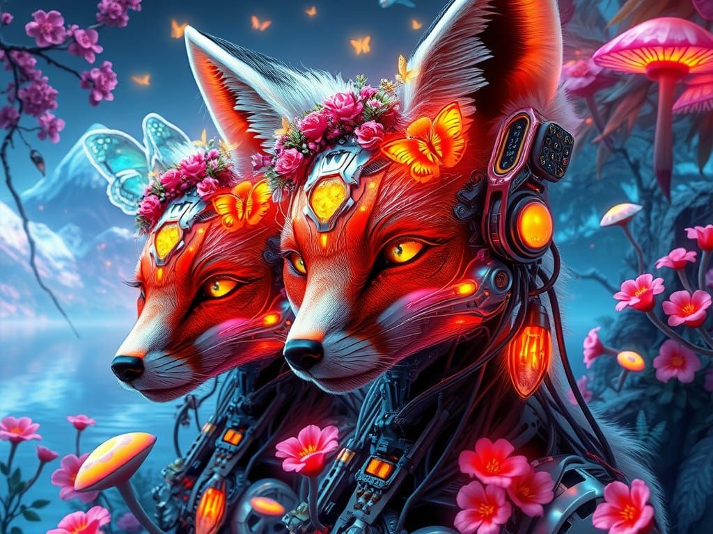 Cyborg Fox Goddess in Biopunk Laboratory - AI Art